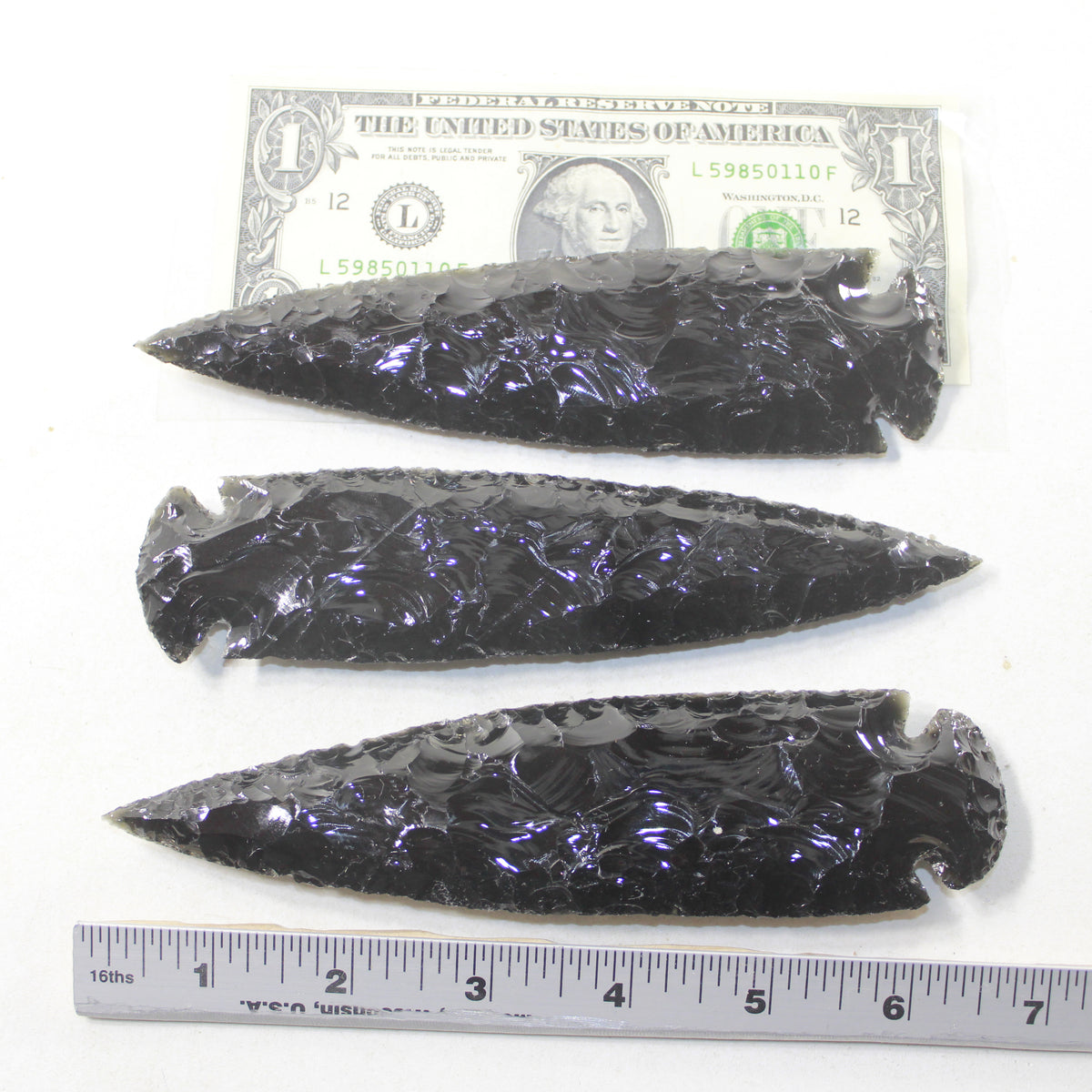 3 Obsidian Ornamental Spearheads #723-1 Arrowhead – Primitive Inspired